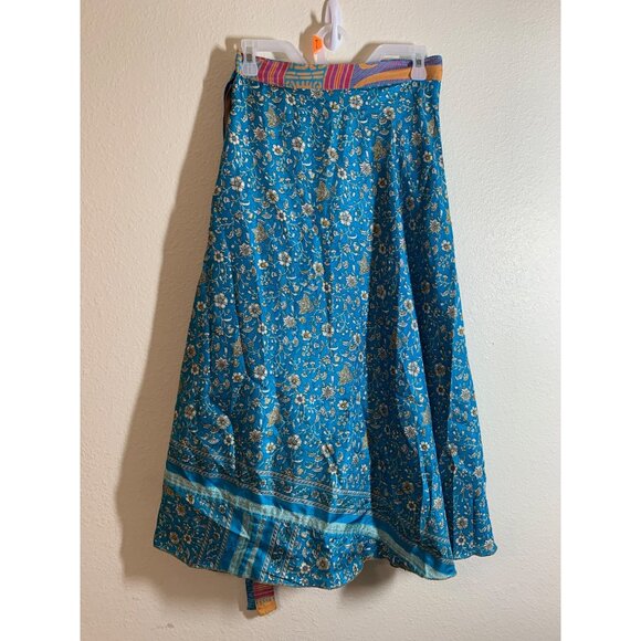 Skirts | Boho Womens Reversible Wrap Skirt One Size Blue Colorful Ls1 ...